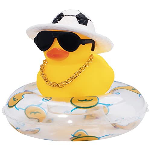 wonuu Car Rubber Duck Car Duck Decoration Dashboard Car Ornament for Car Dashboard Decoration Accessories with Mini Bachelor Cap Necklace and Sunglasses