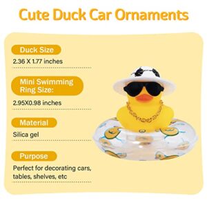 wonuu Car Rubber Duck Car Duck Decoration Dashboard Car Ornament for Car Dashboard Decoration Accessories with Mini Bachelor Cap Necklace and Sunglasses