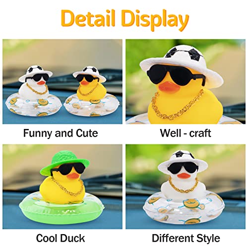 wonuu Car Rubber Duck Car Duck Decoration Dashboard Car Ornament for Car Dashboard Decoration Accessories with Mini Bachelor Cap Necklace and Sunglasses