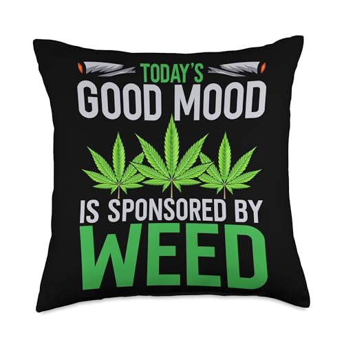 Funny Weed Lover Gifts Cannabis Pot Smoker Weed Good Mood Smoking Marijuana 420 Throw Pillow, 18x18, Multicolor