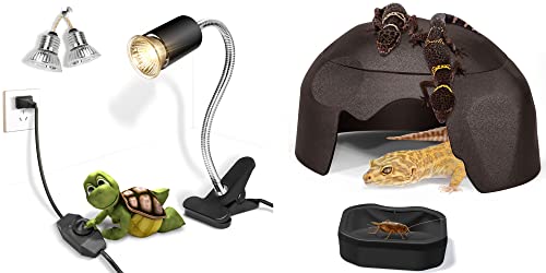 Fischuel Reptile Hides Humidification Cave Help Your Pets Shedding & Reptile Heat Lamp with Clamp,Dimmable Switch(Bulb Included)