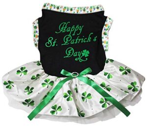 petitebella happy st. patrick's day puppy dog dress (black/clovers, x-small)