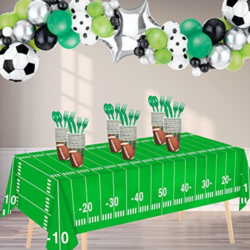 UNIIDECO 2 Pieces 54”x108” Football Tablecloth, Soccer Themed Plastic Table Cover, First Down Football Birthday Party Gender Reveal Decoration Supplies