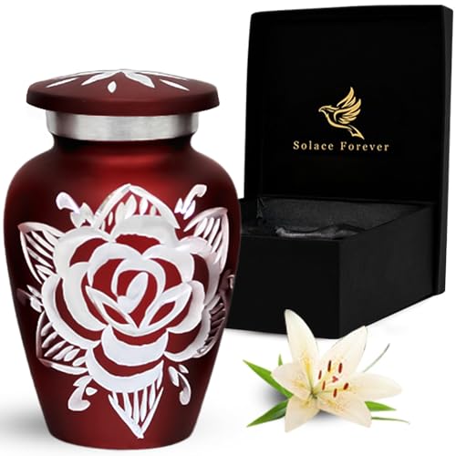 Red Rose Urn - Small Urn for Human Ashes Keepsake - Capacity 3 cu in - Height 2.9 in - Red Urn for Women Men with Box & Bag - Honor Your Loved One with Handcrafted Mini Cremation Urn for Ashes