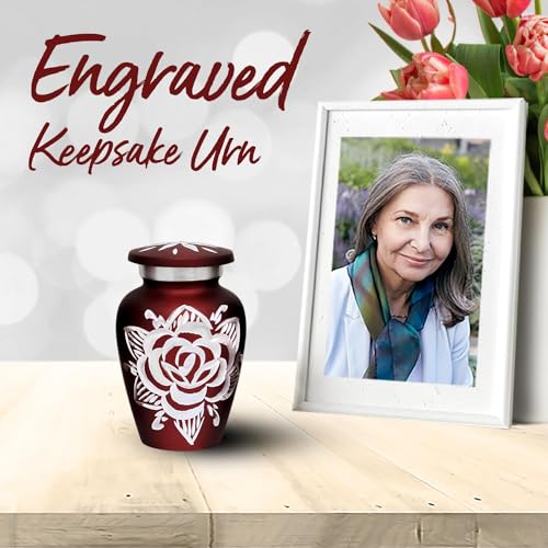 Red Rose Urn - Small Urn for Human Ashes Keepsake - Capacity 3 cu in - Height 2.9 in - Red Urn for Women Men with Box & Bag - Honor Your Loved One with Handcrafted Mini Cremation Urn for Ashes