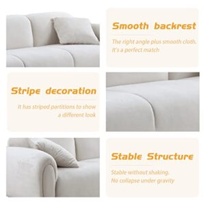 WILLIAMSPACE 84" Velvet Sofa Couch for Living Room, Modern Mid-Century Luxury 3 Seater Sofa with 2 Throw Pillows, Back Upholstered Sofa Couch for Home, Office, Apartment, Bedroom - Beige