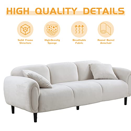 WILLIAMSPACE 84" Velvet Sofa Couch for Living Room, Modern Mid-Century Luxury 3 Seater Sofa with 2 Throw Pillows, Back Upholstered Sofa Couch for Home, Office, Apartment, Bedroom - Beige