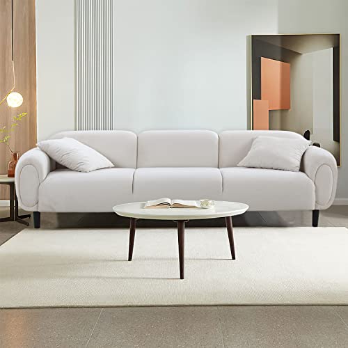 WILLIAMSPACE 84" Velvet Sofa Couch for Living Room, Modern Mid-Century Luxury 3 Seater Sofa with 2 Throw Pillows, Back Upholstered Sofa Couch for Home, Office, Apartment, Bedroom - Beige