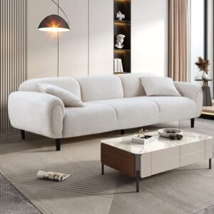 WILLIAMSPACE 84" Velvet Sofa Couch for Living Room, Modern Mid-Century Luxury 3 Seater Sofa with 2 Throw Pillows, Back Upholstered Sofa Couch for Home, Office, Apartment, Bedroom - Beige