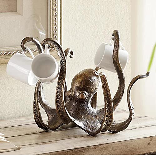 LELEBEAR Octopus Mug Holder, Octopus Coffee Mug Holder Mug Holder Pendant Tea Cup Holder Vintage-Style Resin Octopus Table Topper Statue Ornament (1 PCS)