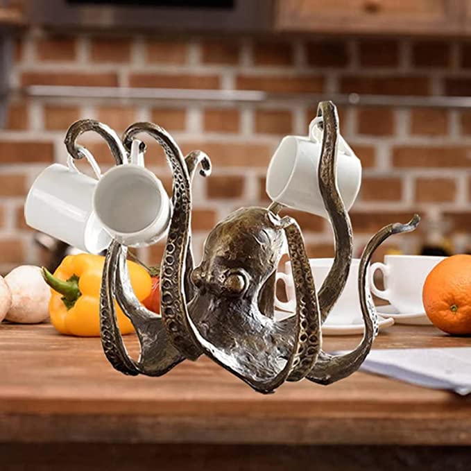 LELEBEAR Octopus Mug Holder, Octopus Coffee Mug Holder Mug Holder Pendant Tea Cup Holder Vintage-Style Resin Octopus Table Topper Statue Ornament (1 PCS)