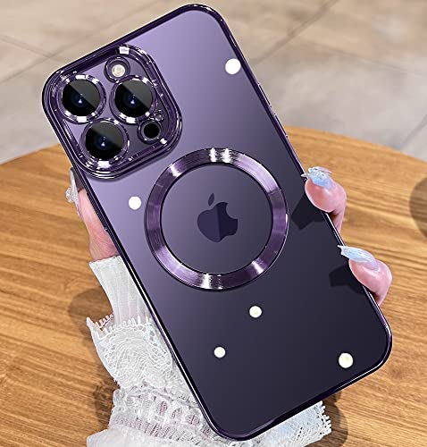 JUESHITUO Magnetic Clear for iPhone 14 ProMax Case with Full Camera Protection, No.1 Strong N52 Magnets, for iPhone 14 Pro Max Case, for Magsafe Women Girls Men Phone Case (6.7")-Deep Purple