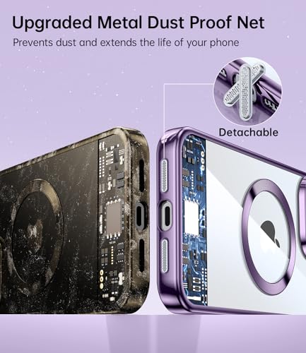 JUESHITUO Magnetic Clear for iPhone 14 ProMax Case with Full Camera Protection, No.1 Strong N52 Magnets, for iPhone 14 Pro Max Case, for Magsafe Women Girls Men Phone Case (6.7")-Deep Purple