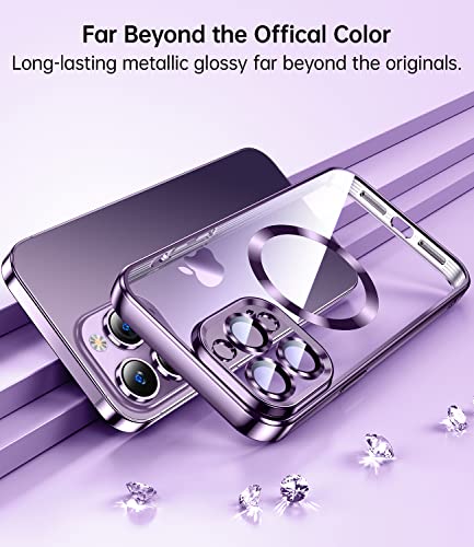 JUESHITUO Magnetic Clear for iPhone 14 ProMax Case with Full Camera Protection, No.1 Strong N52 Magnets, for iPhone 14 Pro Max Case, for Magsafe Women Girls Men Phone Case (6.7")-Deep Purple