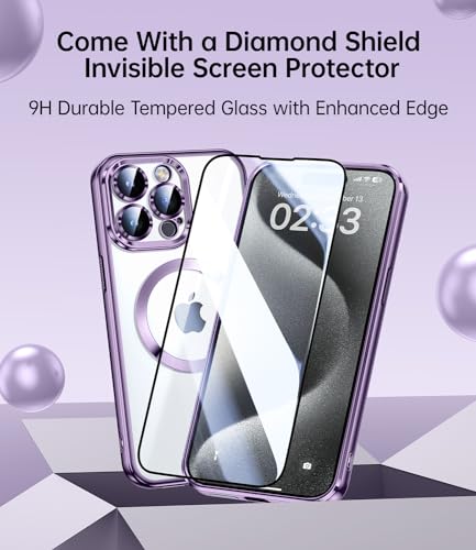 JUESHITUO Magnetic Clear for iPhone 14 ProMax Case with Full Camera Protection, No.1 Strong N52 Magnets, for iPhone 14 Pro Max Case, for Magsafe Women Girls Men Phone Case (6.7")-Deep Purple