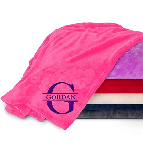 Personalized Blankets for Adults with Custom Name & Initial Monogram - Custom Blanket for Him and Her - Super Soft and Cozy Fleece Blanket - 60x40 Inches Unisex Customized Blanket - Hot Pink