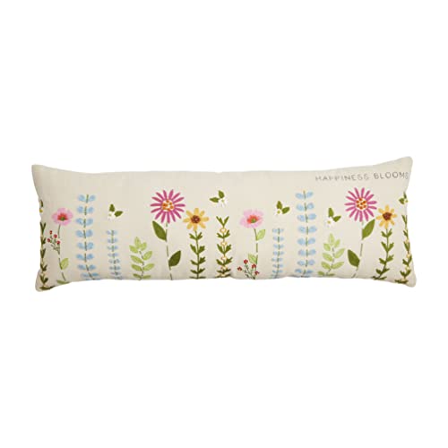 Mud Pie Embroidered Floral Canvas Pillow, Happiness