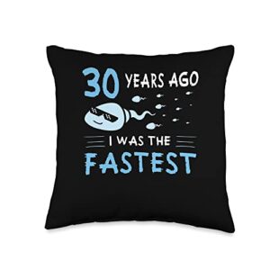 30th birthday funny shirts & 30 year old men gifts 30 years ago i was the fastest funny birthday throw pillow, 16x16, multicolor