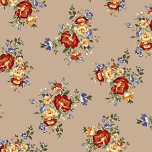 texco inc watercolor design brushed dty prints floral pattern/ 4 way stretch fabric, taupe peach blue 2 yards