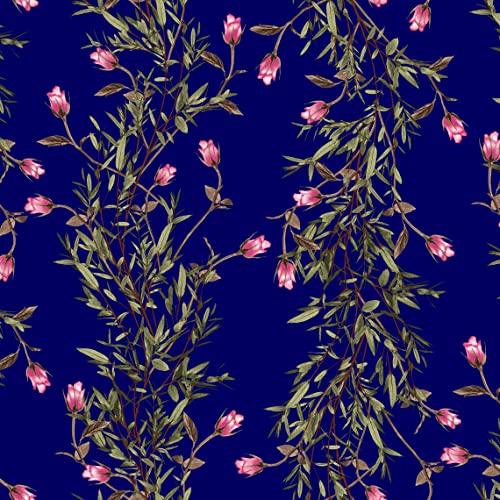 Texco Inc Botanical Meadow Pattern Brused Floral Prints Design DTY Fabric/ 4 Way Stretch, Navy Watermelon 1 Yard