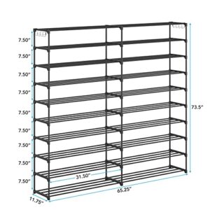 Tribesigns 10 Tier Extra Large Shoe Rack Organizer for Closet Entryway, 80 Pair Large Capacity Tall Shoes Storage Shelf with Side Metal Hooks for Garage Bedroom Hallway, Black