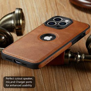 Casus Designed for iPhone 14 Pro Max Case Vegan Leather Slim Logo View Classic Luxury Elegant Thin Protective Cover (2022) 6.7" - Golden Brown