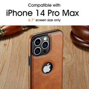 Casus Designed for iPhone 14 Pro Max Case Vegan Leather Slim Logo View Classic Luxury Elegant Thin Protective Cover (2022) 6.7" - Golden Brown