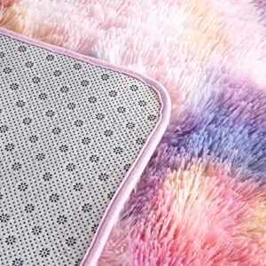 COZYLOOM Soft Fluffy Rainbow Kids Rug Luxury Soft Fluffy Shag Area Rug for Girls Room Plush Thick Non-Slip Indoor Shaggy Rug for Living Room Bedroom Nursery Entryway Cute Carpet 6 x 9 ft Tie-Dyed Pink