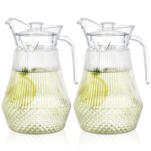 lawei 2 pack 50 oz acrylic pitcher, clear plastic water pitcher with lid and spout, iced tea pitcher beverage containers for fridge, juice, sangria, lemonade, heat-resistant, shatter-proof, bpa-free