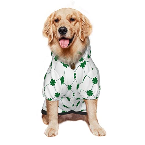 Large Dog Hoodie St-Patrick-Day-Green-Grass Pet Clothes Sweater with Hat Soft Cat Outfit Coat Large