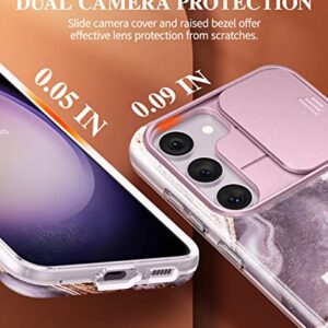 GVIEWIN Case Compatible with Samsung Galaxy S23 Plus with Slide Camera Cover + Screen Protector, [10FT Military Shockproof] Marble Slim Protective Phone Case, 5G 6.6-Inch 2023 (Burgundy/Gold)