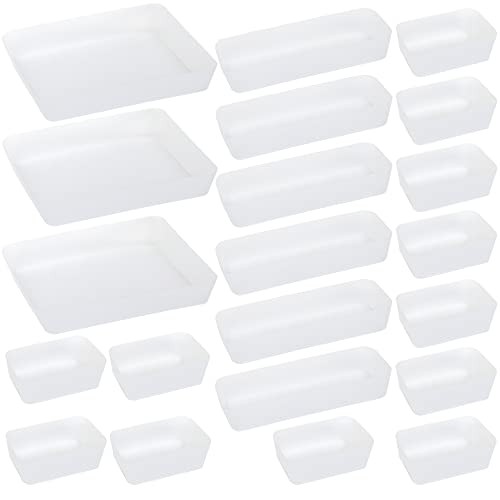 XIHOU 21 PCS Frosted Plastic Drawer Organizer Set, 3 Sizes Desk Drawer Divider Organizers and Storage Bins for Makeup, Jewelry, Gadgets for Kitchen, Bedroom, Bathroom, Office