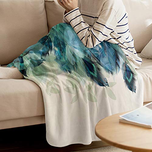 NICECOME Flannel Fleece Blanket Throw, Peacock Feather Ultra Soft Warm Fluffy Plush Throw Blanket for Bed Couch Camping Decorative Throw 50"x40"