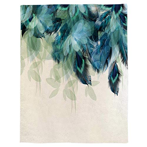 NICECOME Flannel Fleece Blanket Throw, Peacock Feather Ultra Soft Warm Fluffy Plush Throw Blanket for Bed Couch Camping Decorative Throw 50"x40"