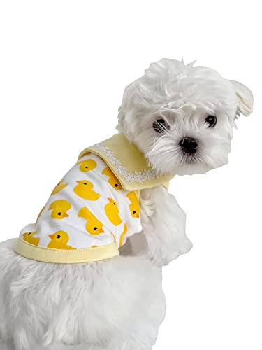 QWINEE Cartoon Dog Tank Top Cute Sailor Collar Dog Vest Cat Tee Shirt for Small Medium Dog Puppy Kitten Yellow XL