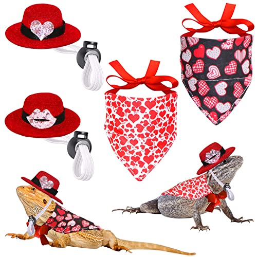 JOTFA 4 Pcs Bearded Dragon Valentine’s Day Costumes, Lizard Valentine’s Day Hats Bandanas Lizard Scarf Valentines Outfits for Bearded Dragon Lizard Hamster Guinea Pig Small Animal