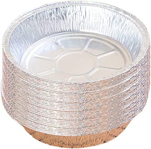 Disposable Aluminum Foil Baking Tray, Aluminum Foil Tray Container, Food Grade Aluminum Foil Pie Case, Round Aluminum Foil Tray 8 inch for Baking, Steaming, Cooking, Storage, Freezing,7in