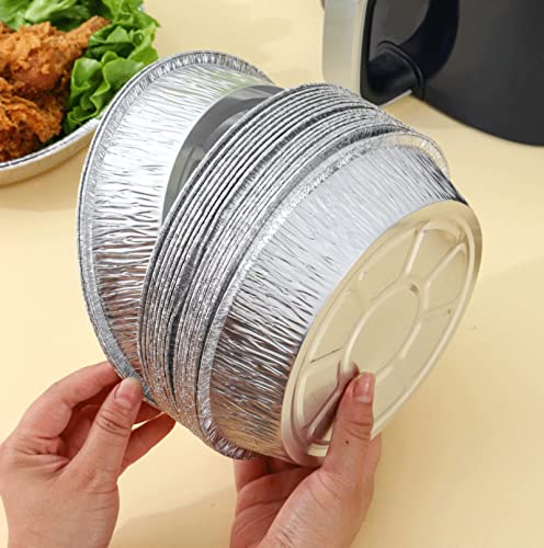 Disposable Aluminum Foil Baking Tray, Aluminum Foil Tray Container, Food Grade Aluminum Foil Pie Case, Round Aluminum Foil Tray 8 inch for Baking, Steaming, Cooking, Storage, Freezing,7in