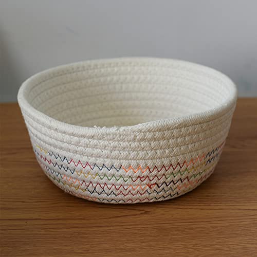 Creahappy Storage Basket Round Woven Baskets 3 Sizes Cotton Nesting Baskets Desktop Storage Basket Decorative Boho Basket for Cosmetics Remote Control Console Sundries(S, M, L)