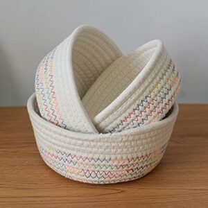 Creahappy Storage Basket Round Woven Baskets 3 Sizes Cotton Nesting Baskets Desktop Storage Basket Decorative Boho Basket for Cosmetics Remote Control Console Sundries(S, M, L)