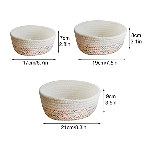 Creahappy Storage Basket Round Woven Baskets 3 Sizes Cotton Nesting Baskets Desktop Storage Basket Decorative Boho Basket for Cosmetics Remote Control Console Sundries(S, M, L)