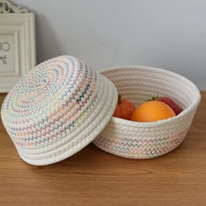 Creahappy Storage Basket Round Woven Baskets 3 Sizes Cotton Nesting Baskets Desktop Storage Basket Decorative Boho Basket for Cosmetics Remote Control Console Sundries(S, M, L)