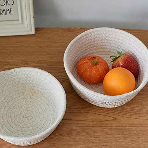 Creahappy Storage Basket Round Woven Baskets 3 Sizes Cotton Nesting Baskets Desktop Storage Basket Decorative Boho Basket for Cosmetics Remote Control Console Sundries(S, M, L)