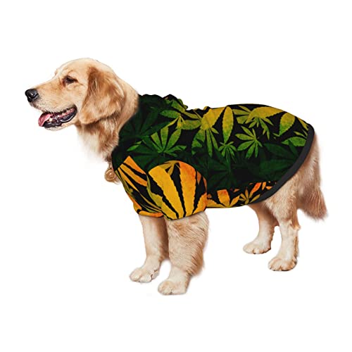 Large Dog Hoodie Rasta-Canabis-Weed-Leaf Pet Clothes Sweater with Hat Soft Cat Outfit Coat X-Large