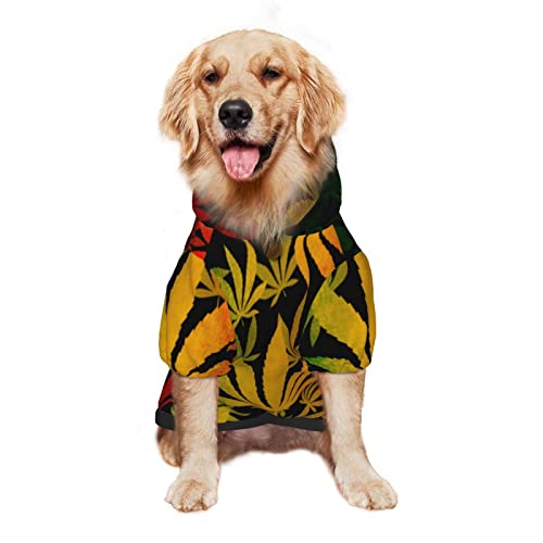 Large Dog Hoodie Rasta-Canabis-Weed-Leaf Pet Clothes Sweater with Hat Soft Cat Outfit Coat X-Large