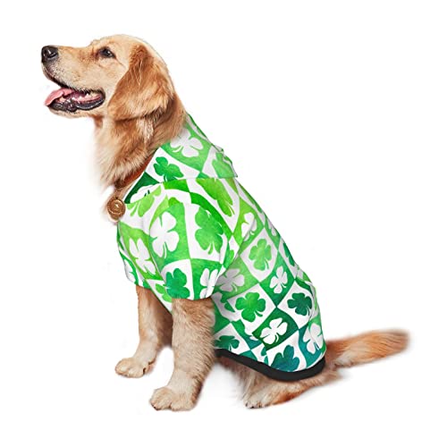 Large Dog Hoodie St-Patrick's-Day-Clover Pet Clothes Sweater with Hat Soft Cat Outfit Coat Large