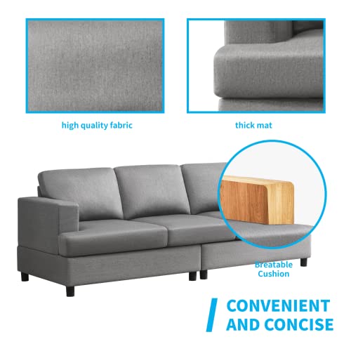 Mjkone 3 Seats Sectional Sofa Couch, 91" W Upholstered Living Room Sofa, Sectional Sofa Furniture Set for Apartment/Bedroom/Office,Light Grey