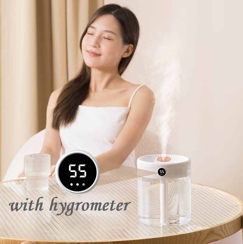 Air Humidifier, Top Filling Cool Mist Humidifier 1500ml Water Tank for Baby Bedroom Office Home 10 Hour Auto Shut-Off -1.5L White(with humidity display)