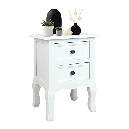 ECOMEX White Nightstand with 2 Drawers, Wooden Night Stand Fully Assembled White Night Stand with Storage for Small Space Bedroom Office, European Style 1Pc