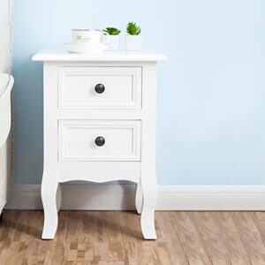 ECOMEX White Nightstand with 2 Drawers, Wooden Night Stand Fully Assembled White Night Stand with Storage for Small Space Bedroom Office, European Style 1Pc